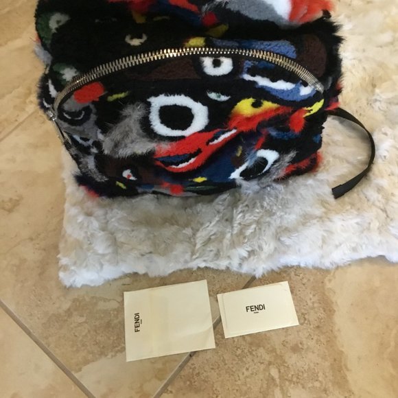 Fendi | Bags | Fendi Shearling Patchwork Monster Eyes Backpack Black ...